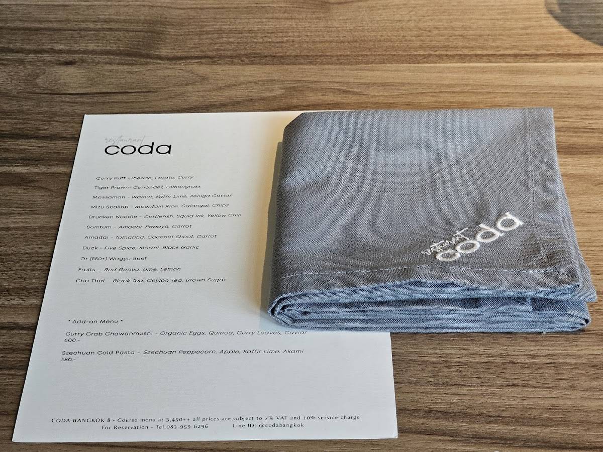Menu at Restaurant Coda Bangkok, Bangkok
