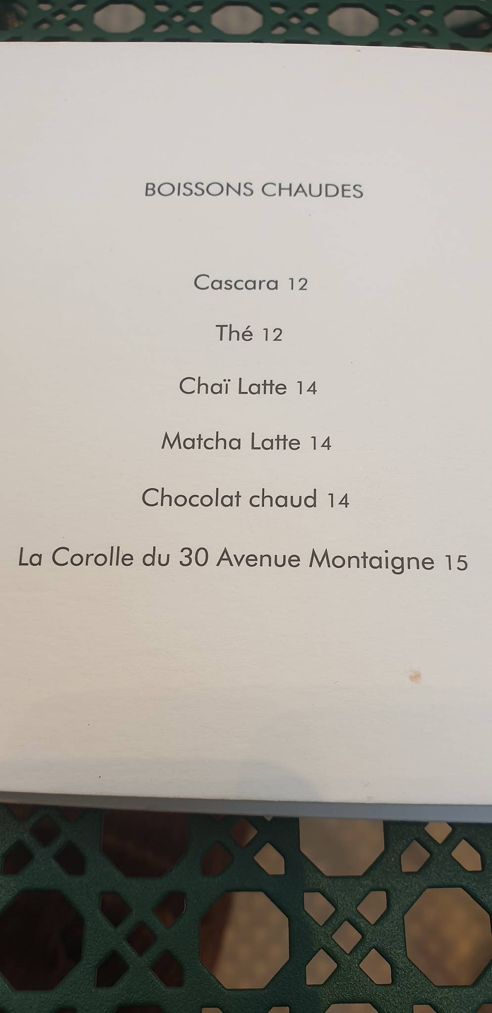 Menu at Restaurant Monsieur Dior, Paris