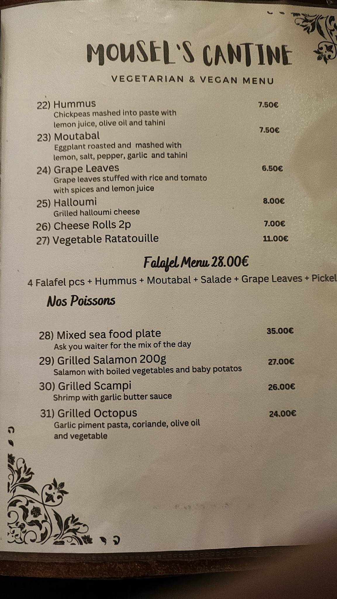 Speisekarte von Restaurant Mousel's Cantine, Luxemburg