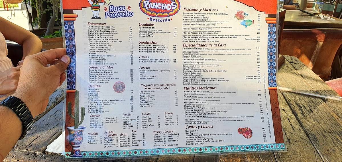Carta de Restaurant Panchos, Mazatlán, Av. Camaron Sabalo 1614-B