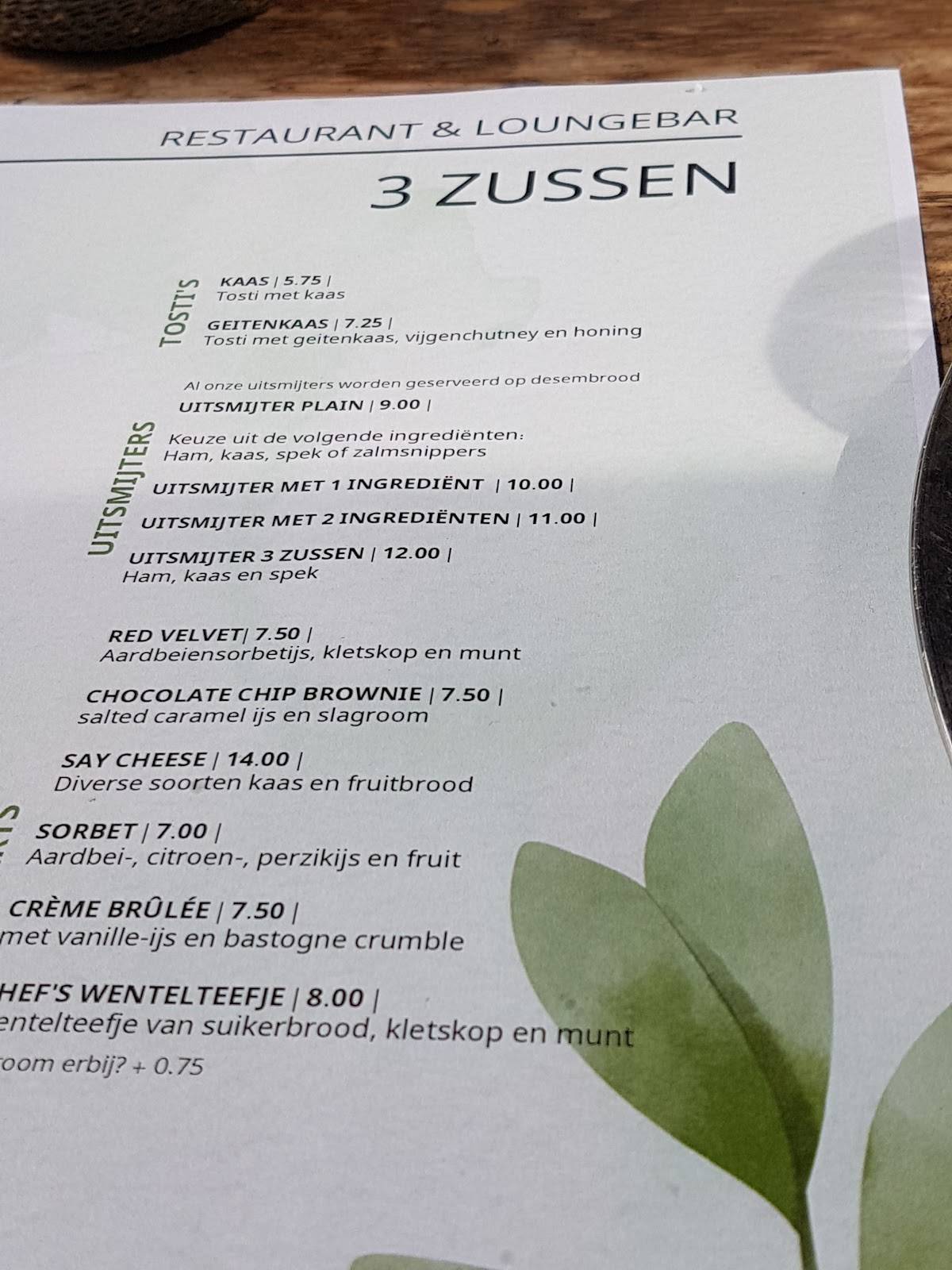 Menu at Restaurant & Lounge bar 3 Zussen, Rhenen