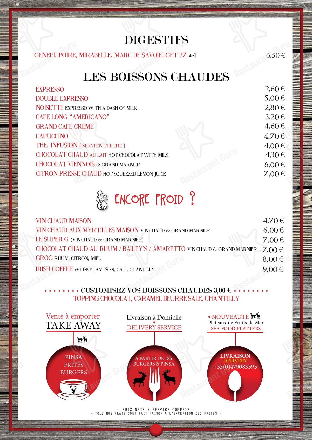 Menu au Restaurant la terrasse du mottaret, Les Allues