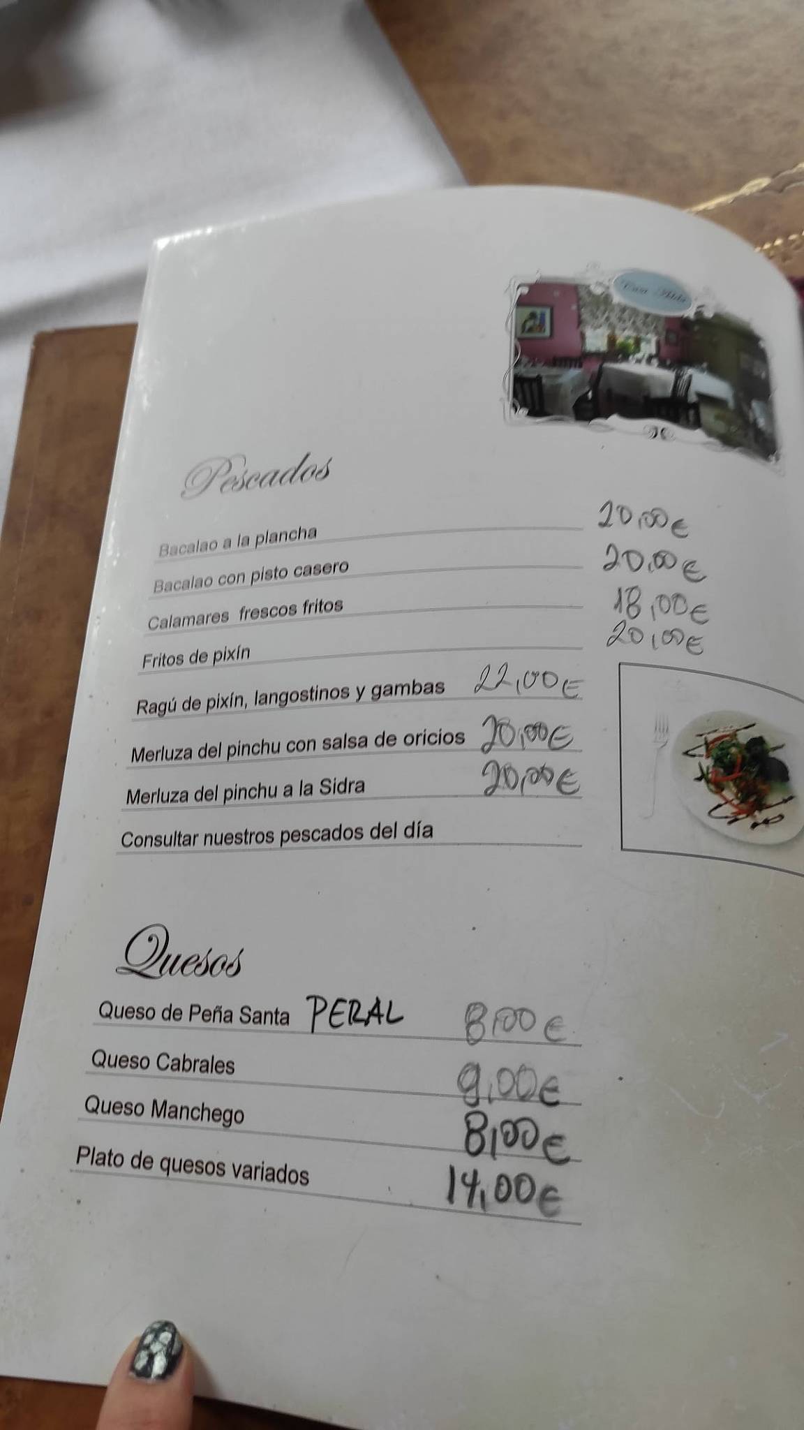 Carta del restaurante Casa Adela, Langreo