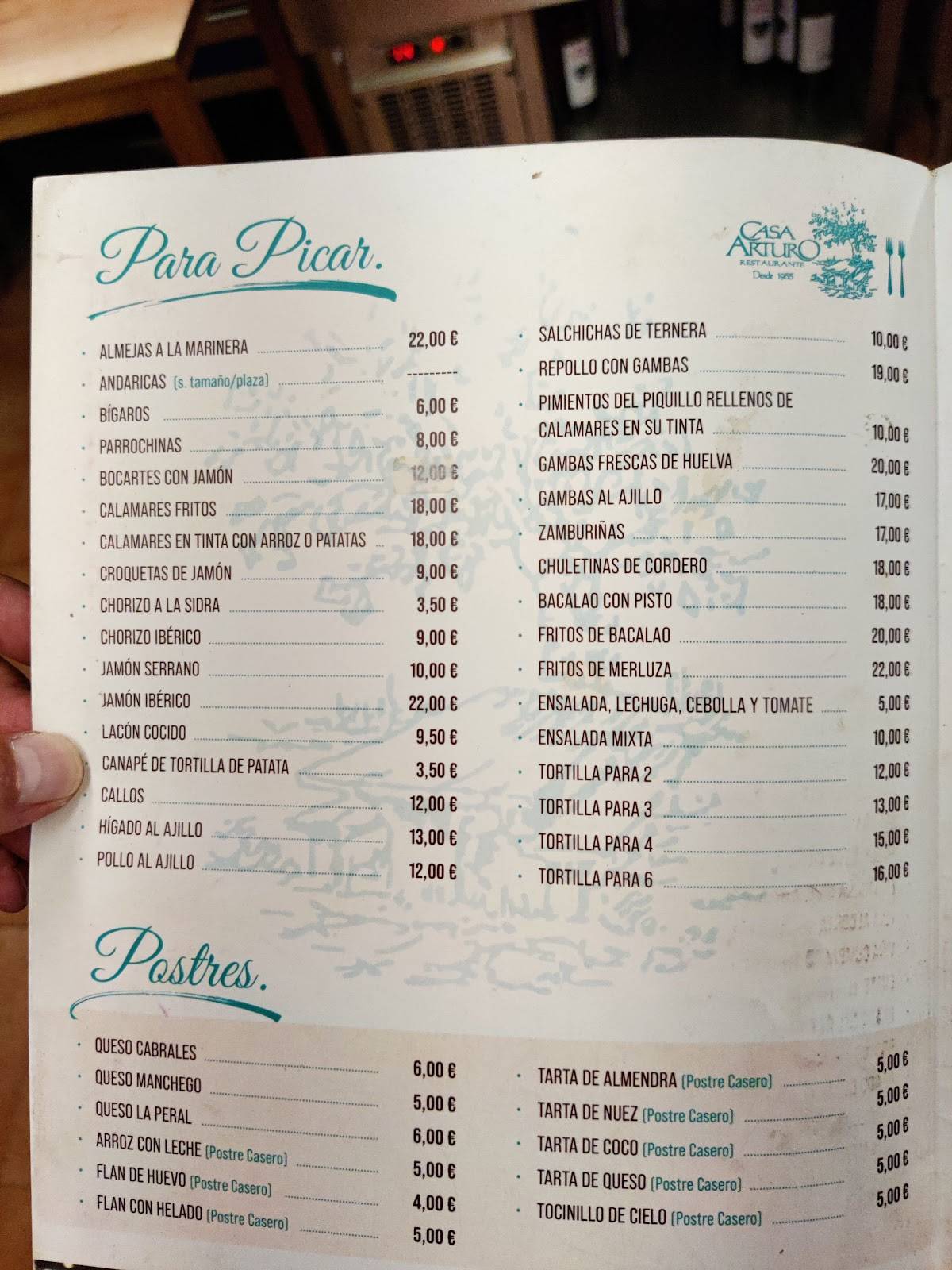 Carta de Restaurante Casa Arturo, Gijón, 33203 Gijón