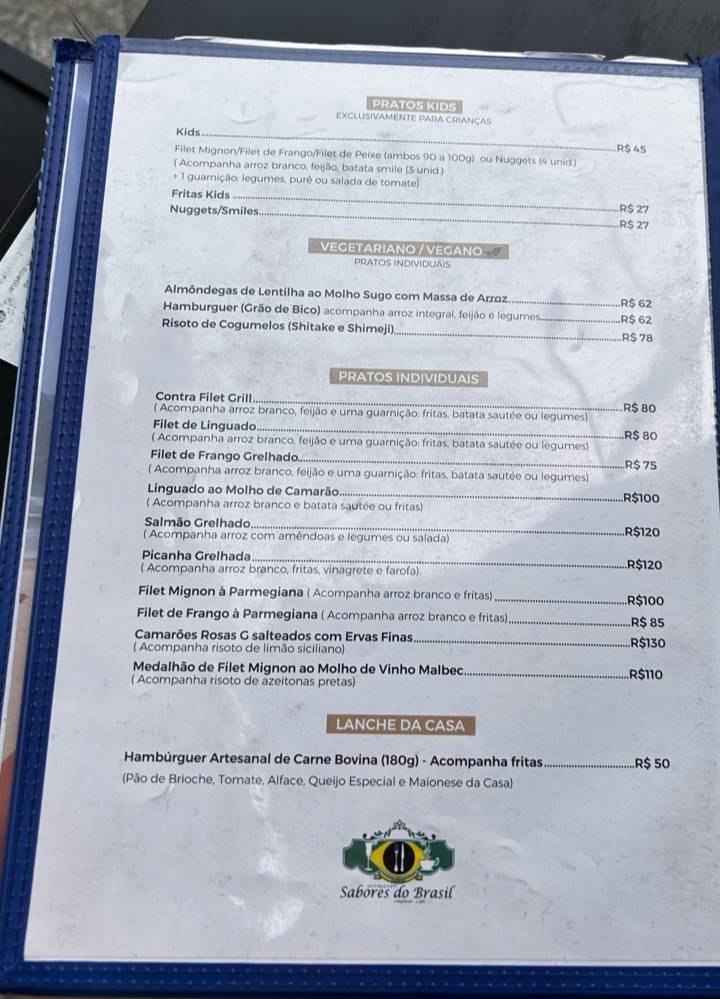 Menu em Restaurante Sabores do Brasil, Guarujá