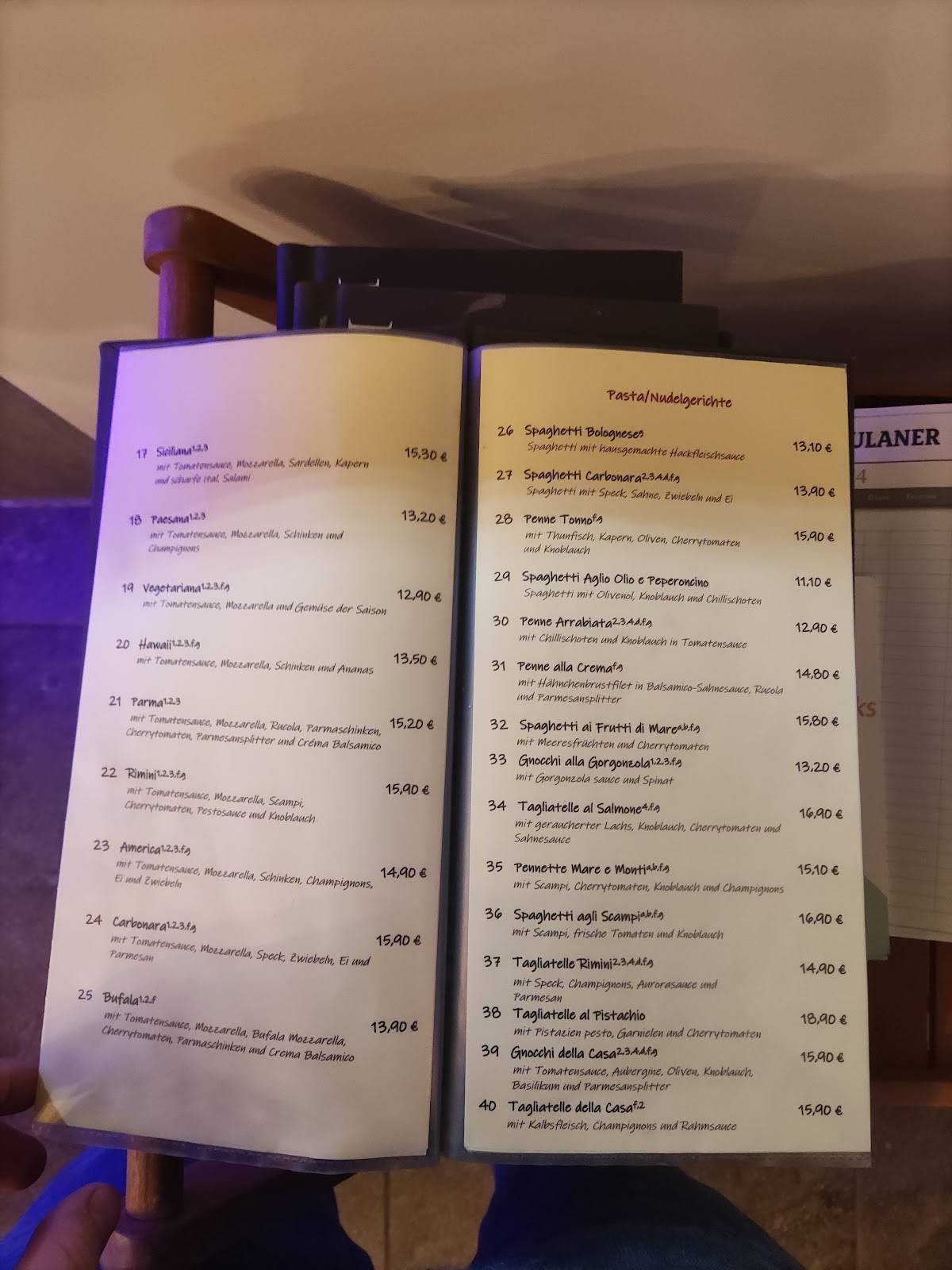 Speisekarte von Rimini restaurant, Hohenkirchen