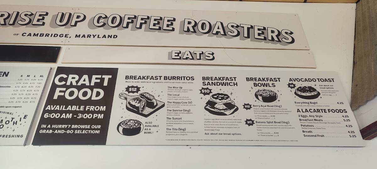 Menu at Rise Up Coffee restaurant, Cambridge, Ocean Gateway #3405