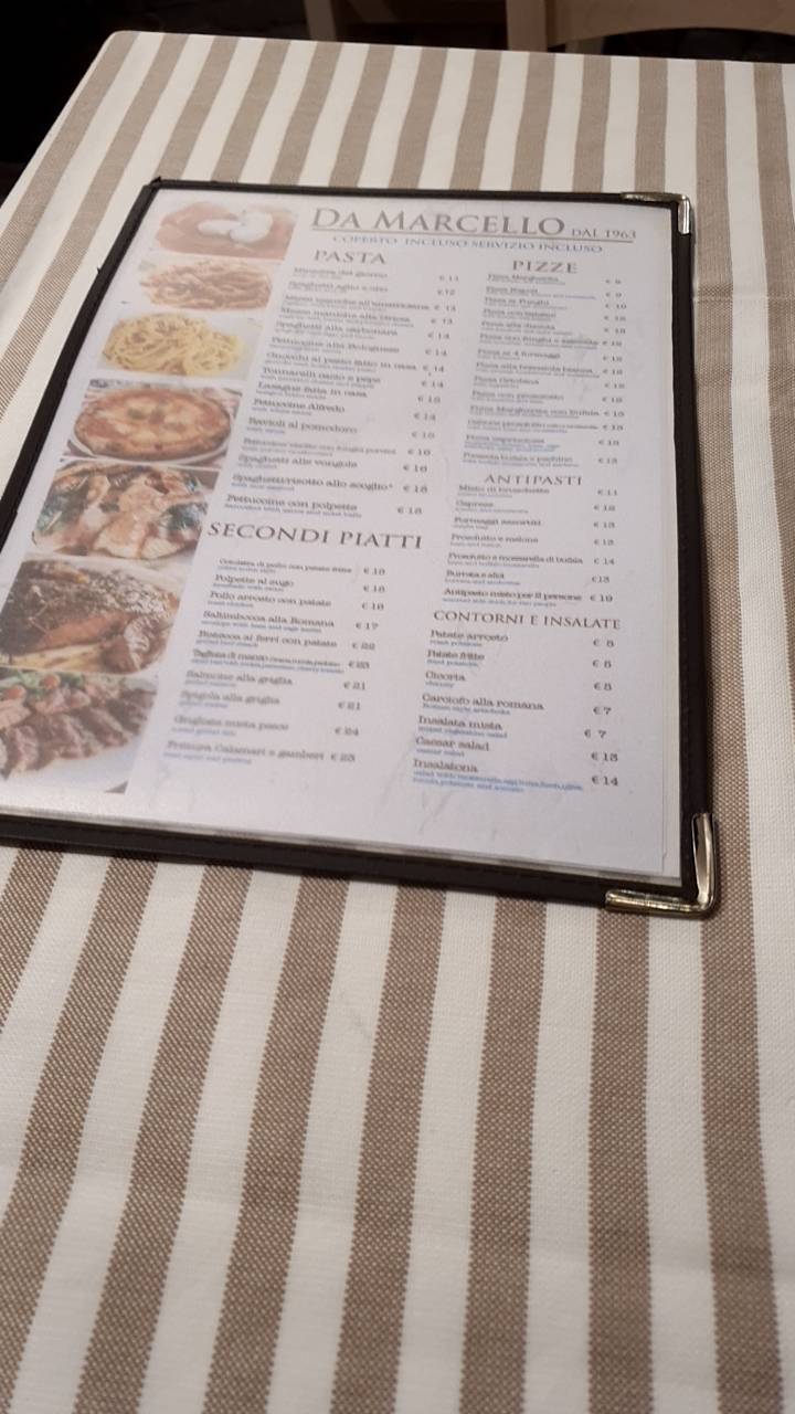 Menu at Ristorante Da Marcello, Rome, Borgo Pio