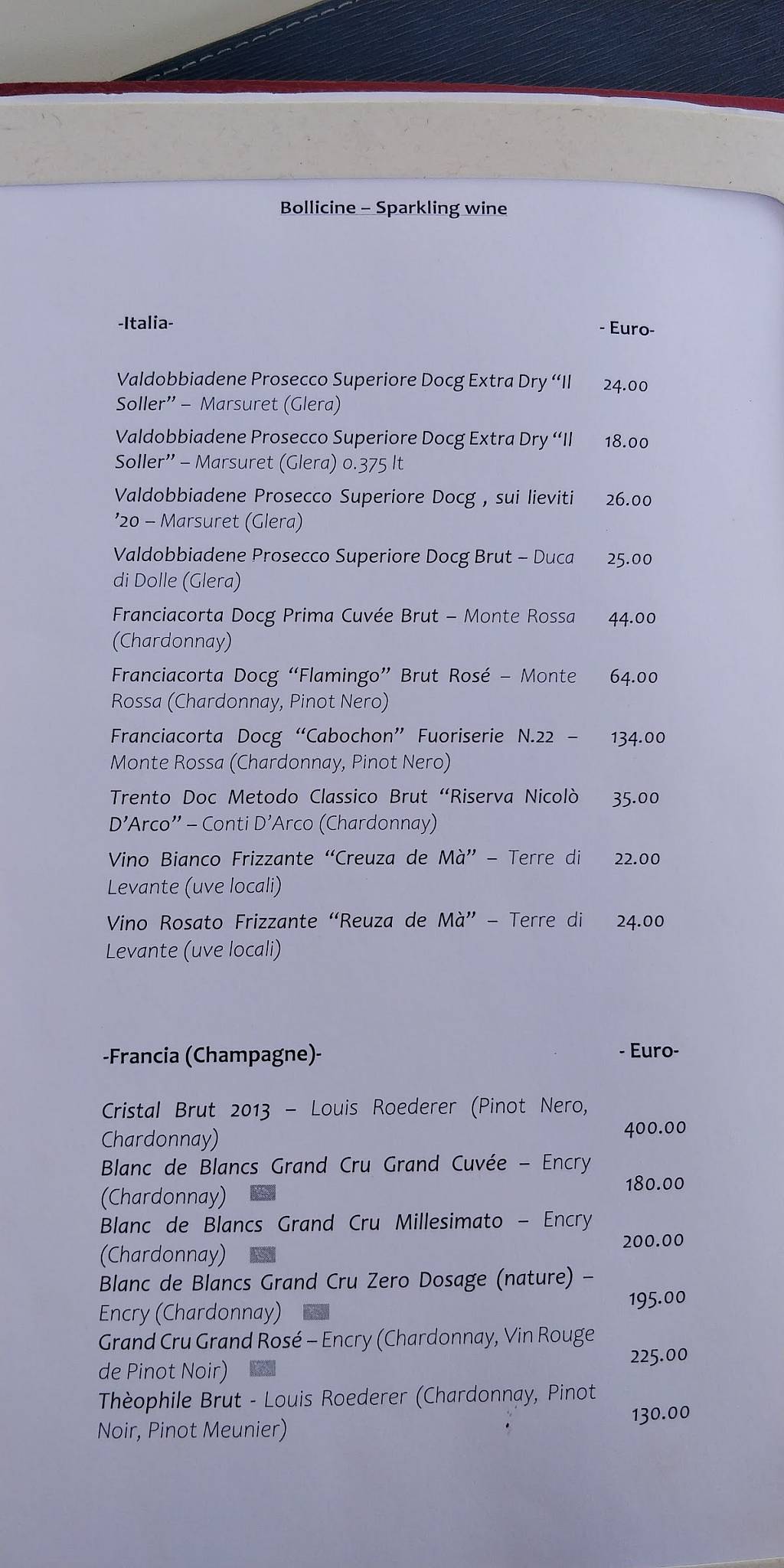 Menu at Ristorante L'Ancora della Tortuga, Monterosso al Mare