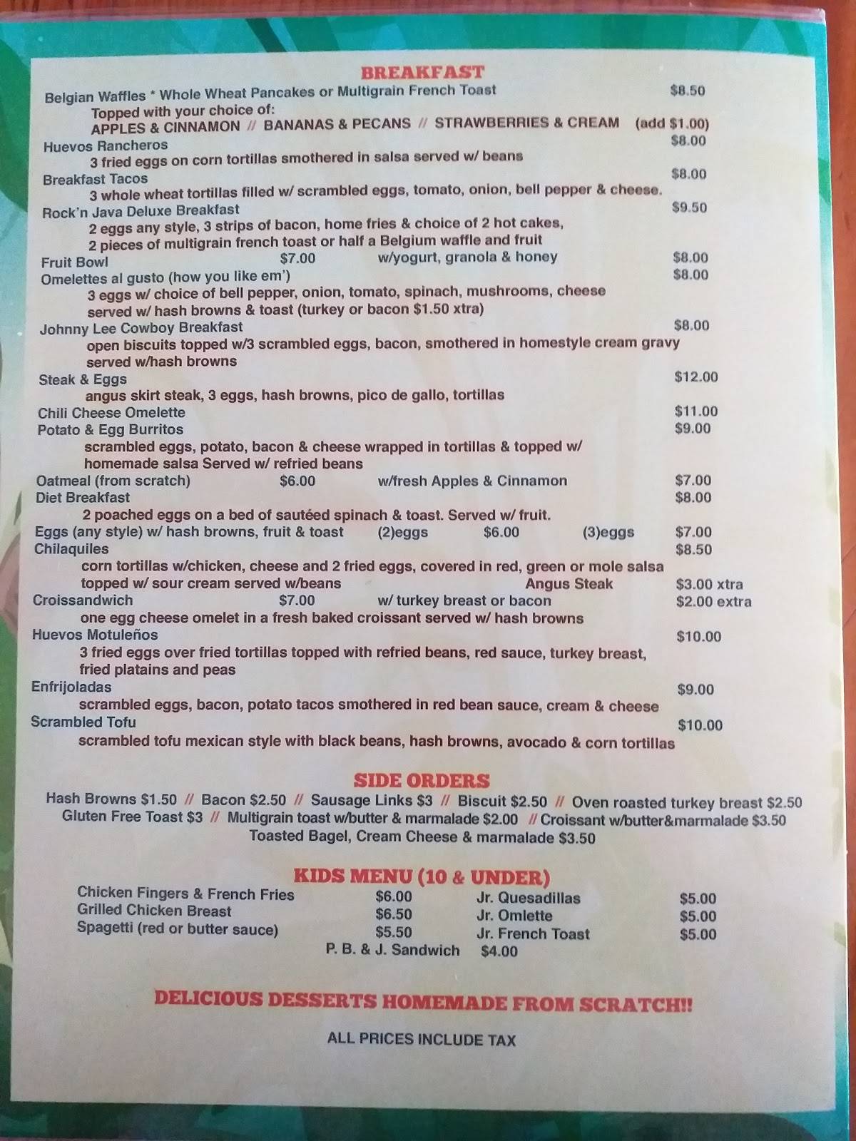 Carta de Rock 'n Java Cozumel Caribbean Bar & Grill, Cozumel