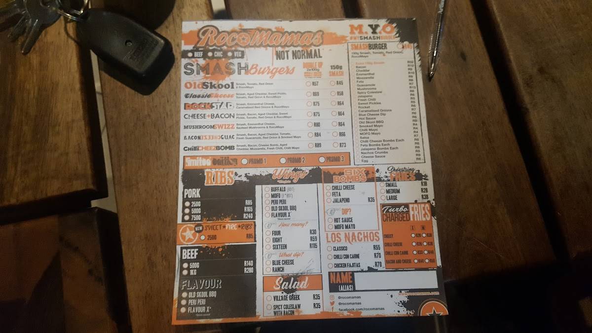 Menu at RocoMamas Beacon Bay Crossing restaurant, East London