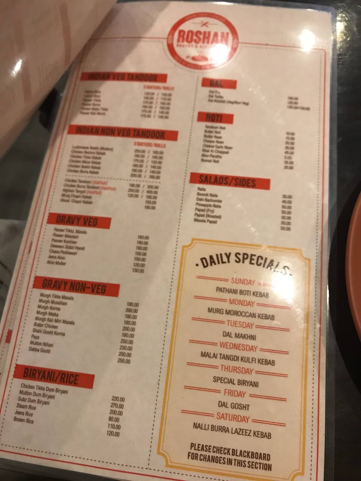 Menu at Roshan Bakery and Restaurant, Mumbai, telephone exchange