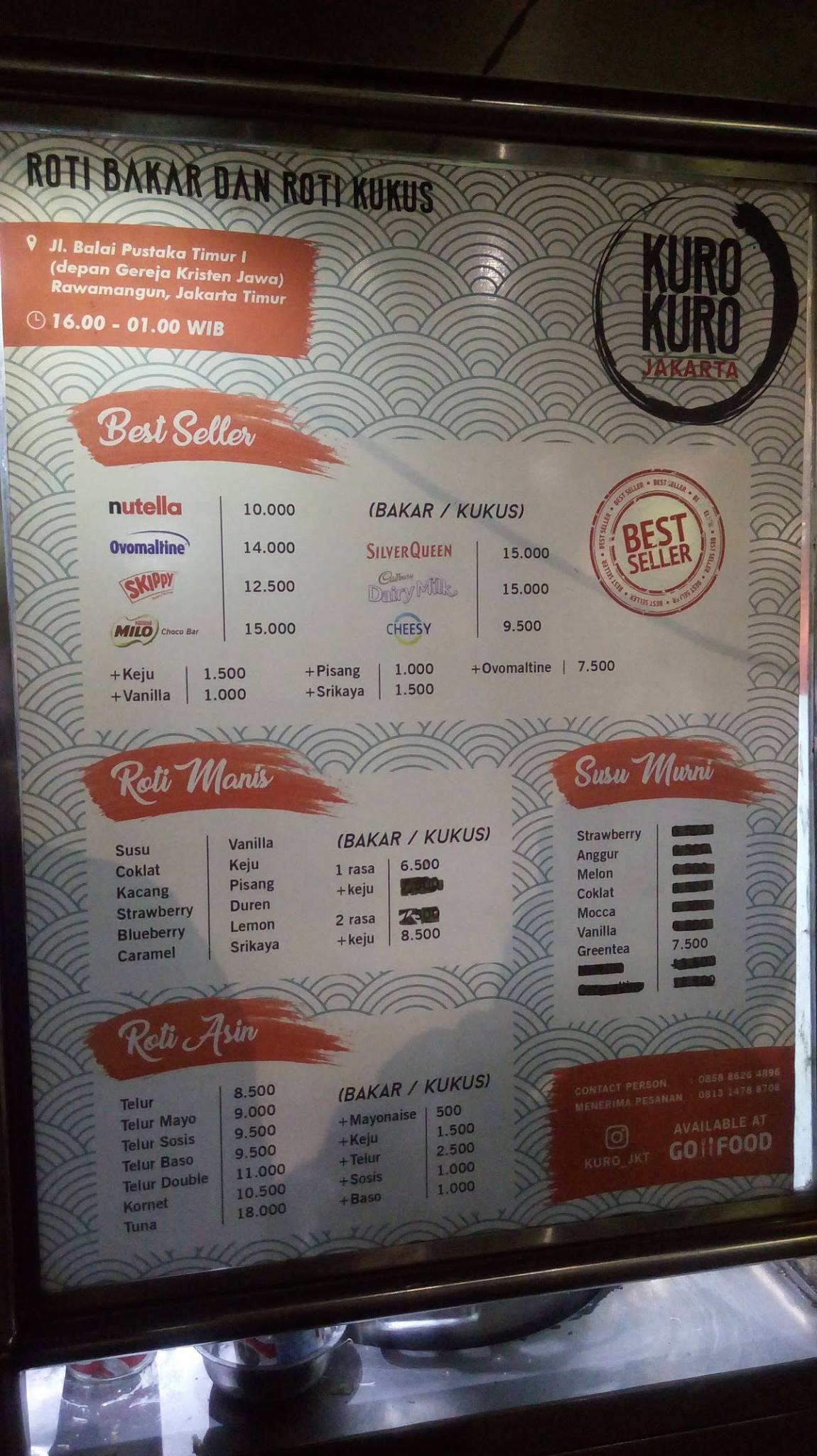 Menu at Roti Kukus & Roast Rawamangun (Kuro Jakarta) restaurant, East ...