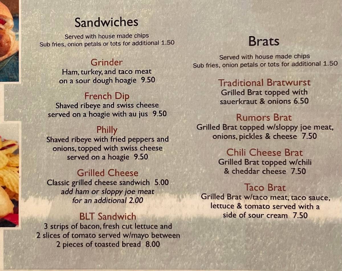Menu at Rumors Sports Bar, Grill & Casino, Grand Forks