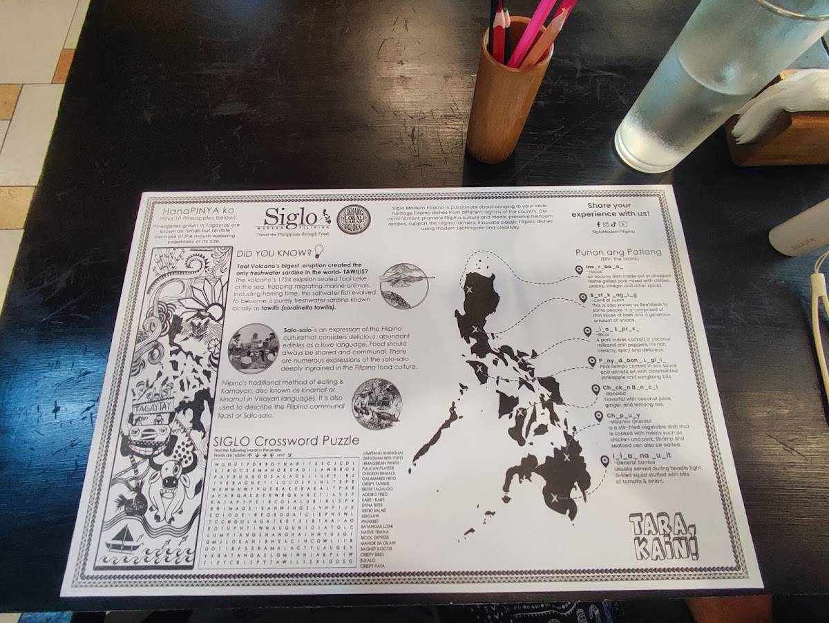 Menu at SIGLO MODERN FILIPINO restaurant, Tagaytay, Tagaytay - Calamba Rd