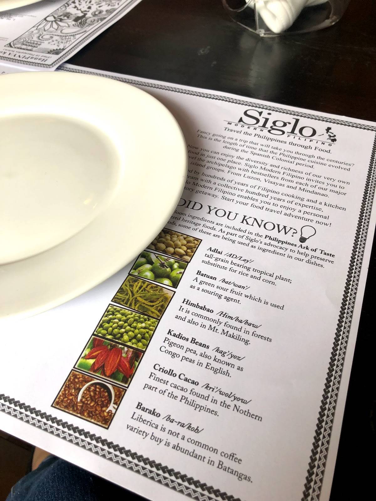 Menu at SIGLO MODERN FILIPINO restaurant, Tagaytay, Tagaytay - Calamba Rd