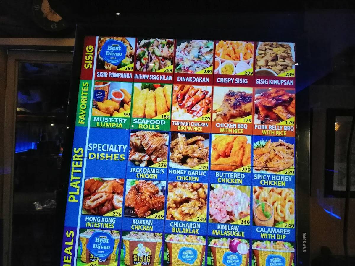 Menu at SISIG FACTORY restaurant, Davao City