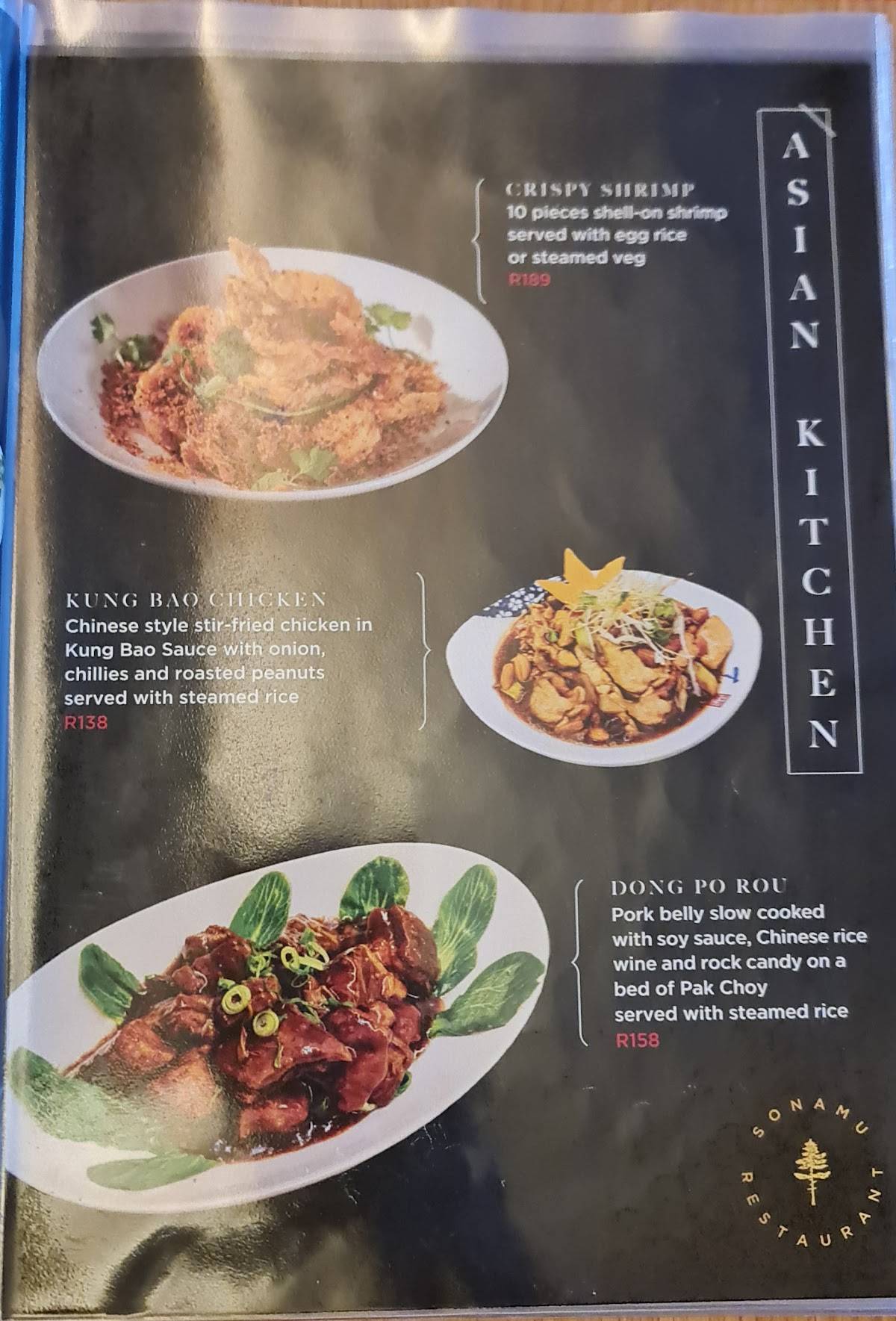 Menu at SONAMU restaurant, Cape Town