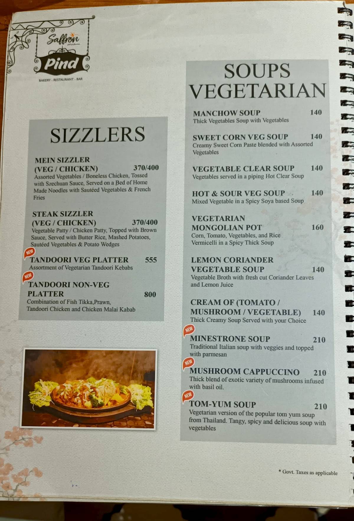 Menu at Saffron Pind, Tezpur, NH715