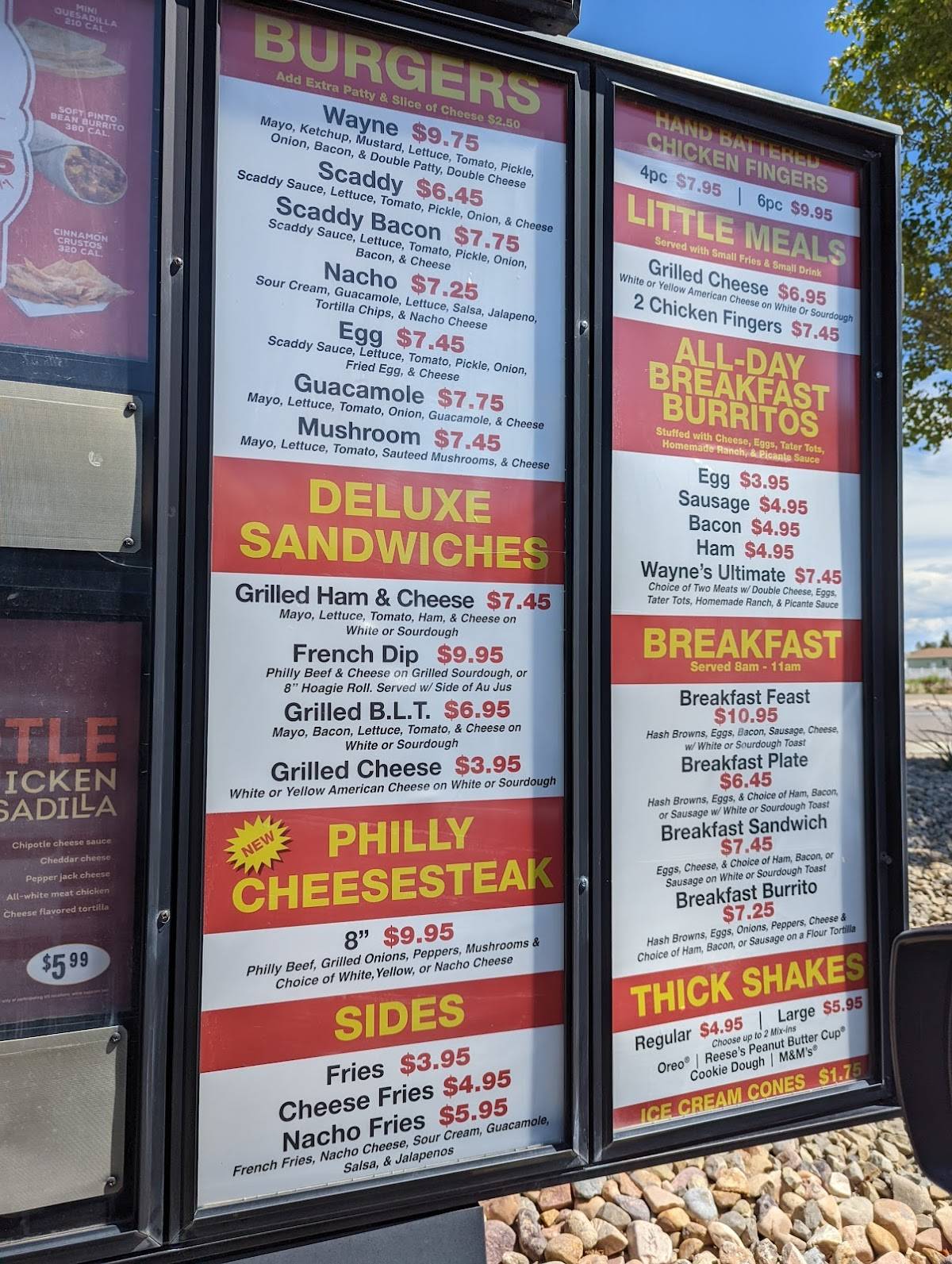 Menu at Scaddy's restaurant, Lehi