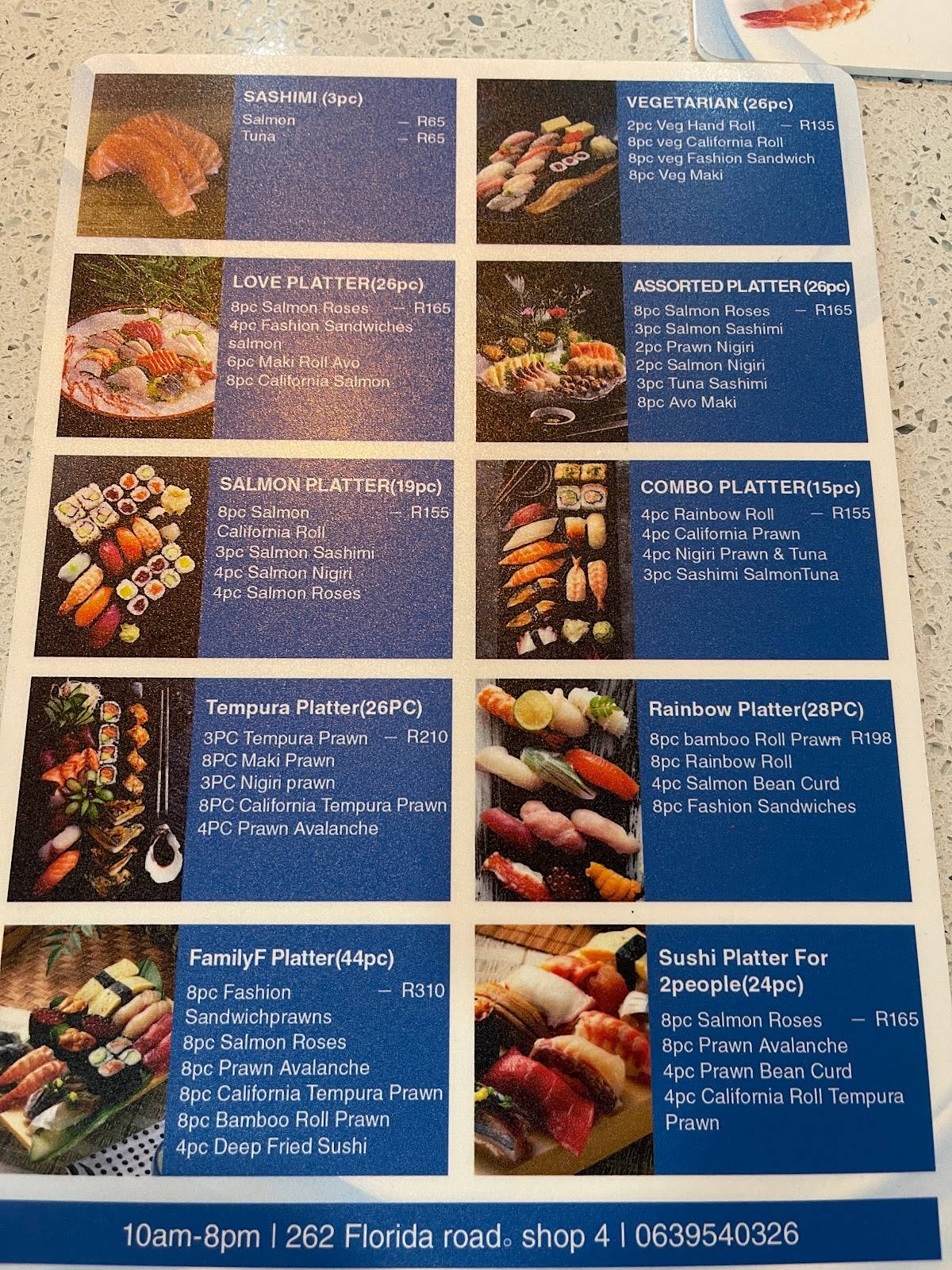 Menu at Seven Seas Sushi - Florida Road restaurant, Durban