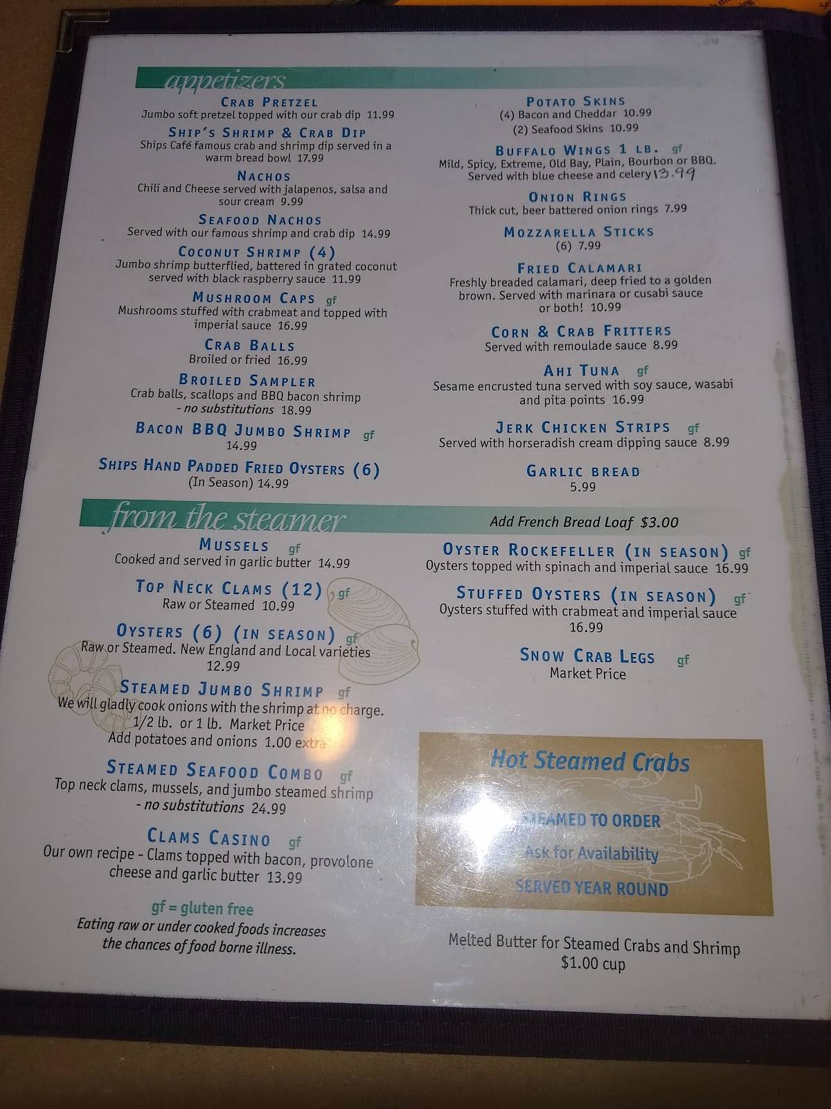 Menu at Ships Cafe Restaurant and Crab House, Catonsville