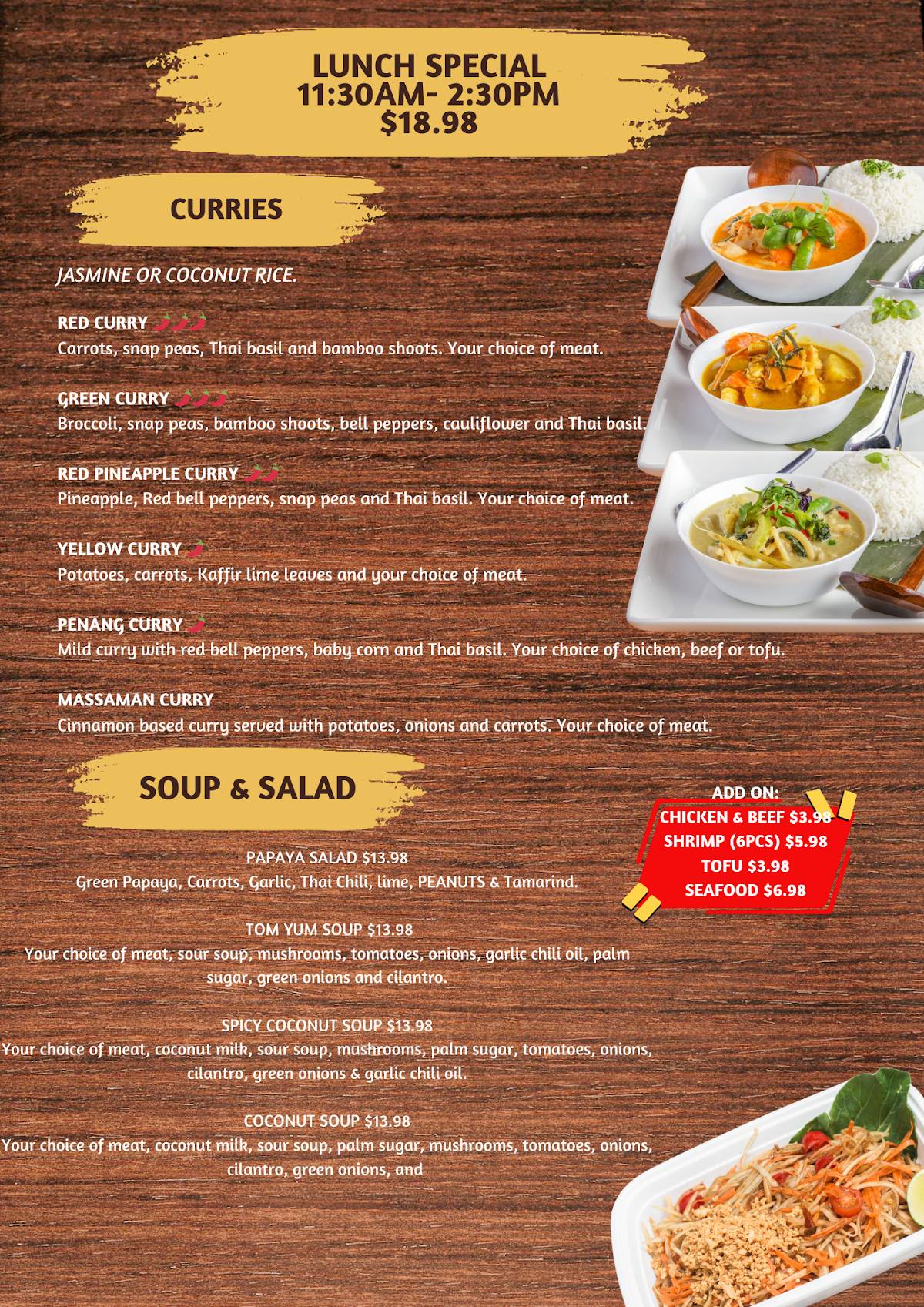 Menu at Siam Thai Kitchen (St. Albert Trail) restaurant, Edmonton