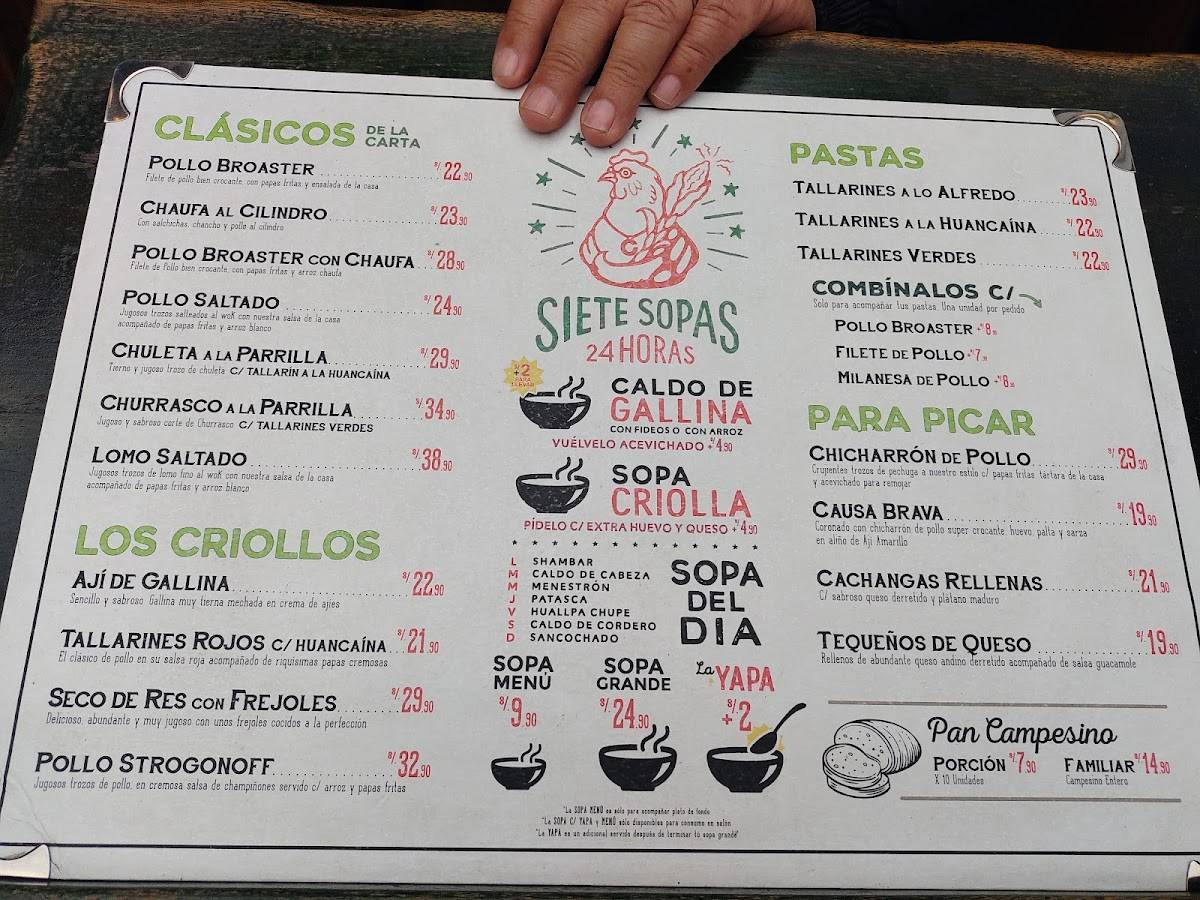 Carta del restaurante Siete Sopas Lince, Lince, Av. Arequipa 2394