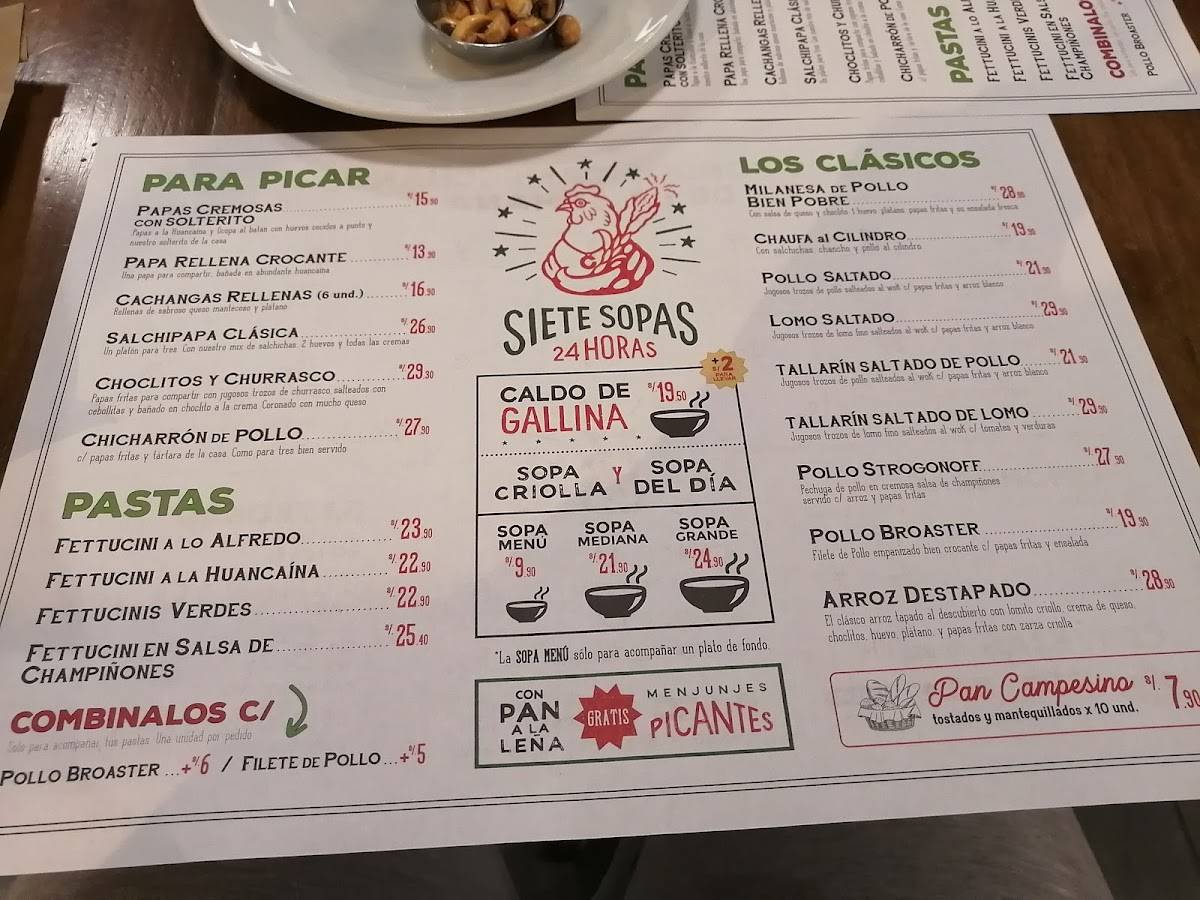 Carta del restaurante Siete Sopas Lince, Lince, Av. Arequipa 2394