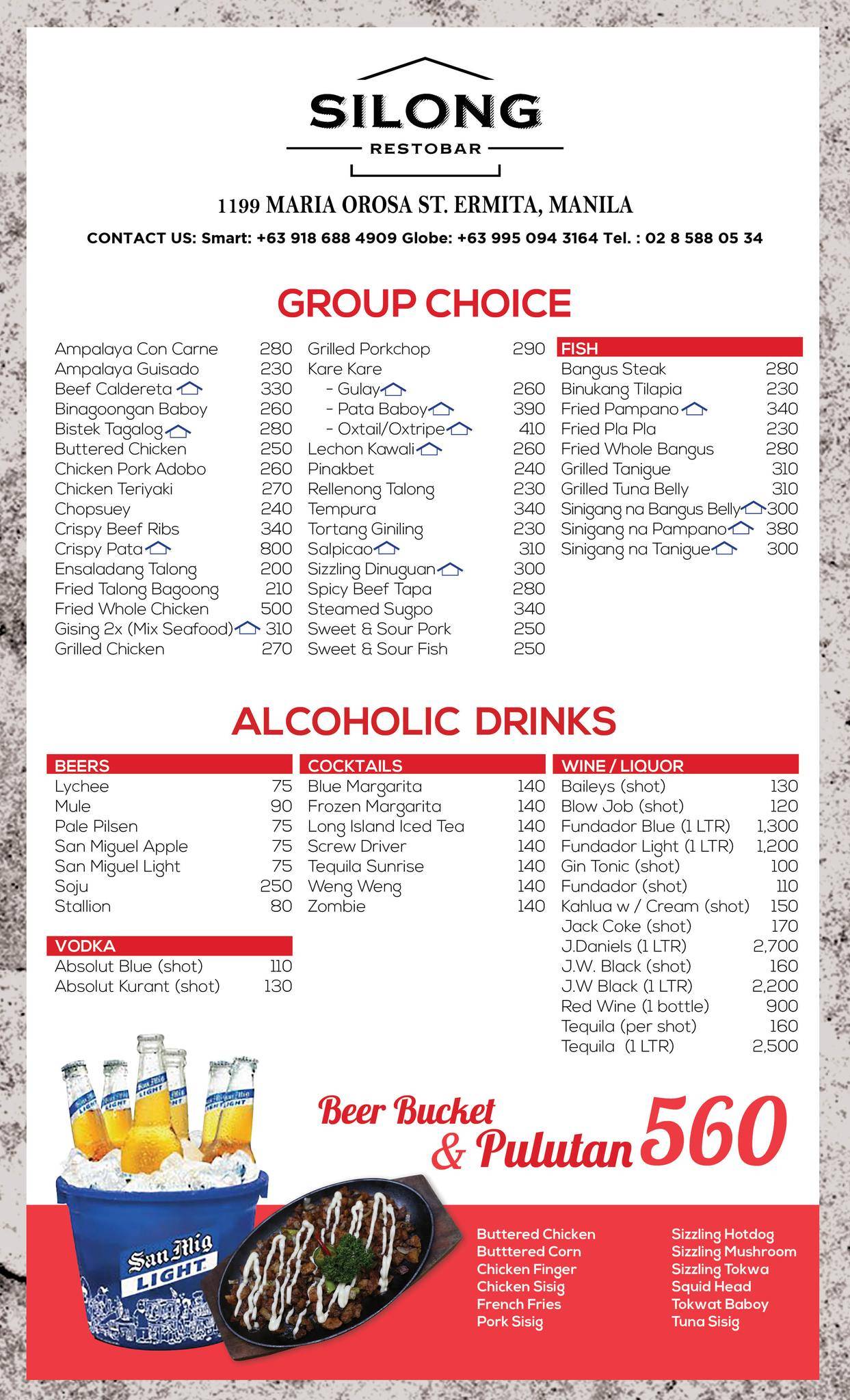 Menu at Silong Restobar, Manila, Ma. Orosa St