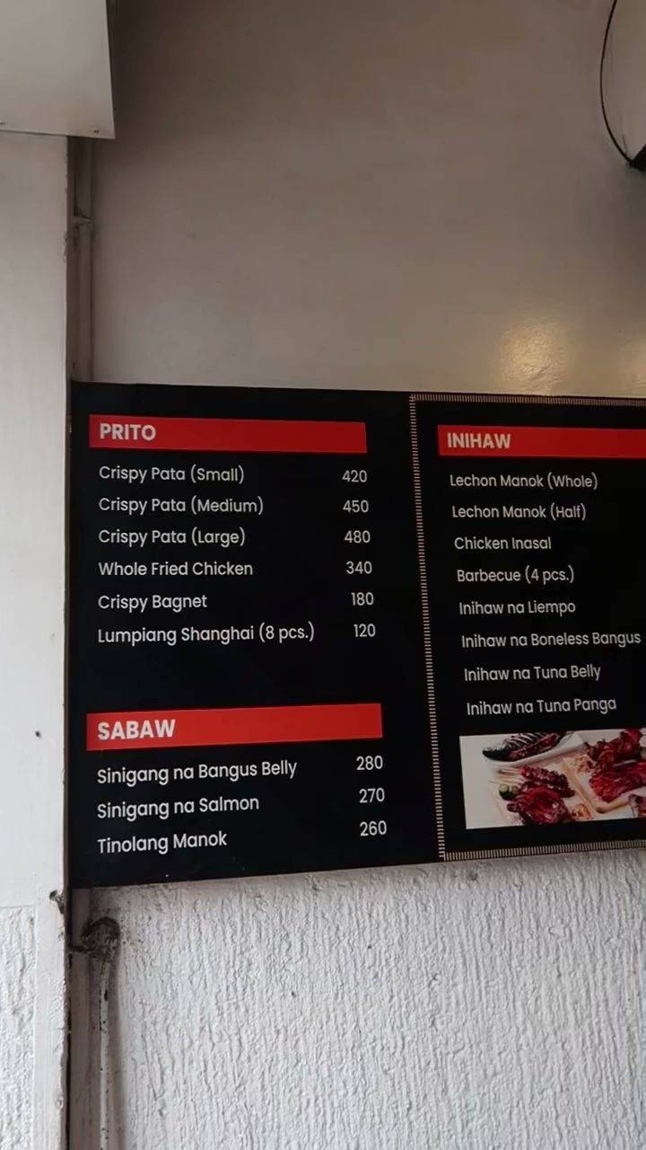 Menu at Sinugba restaurant, Mandaluyong, 472 Barangka Dr.
