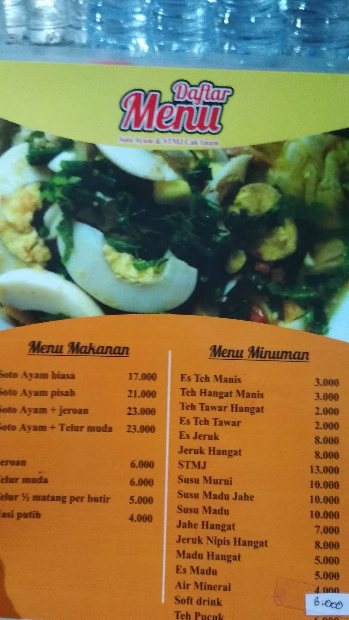 Carta del restaurante Soto Ayam & STMJ Cak Imam, Surabaya
