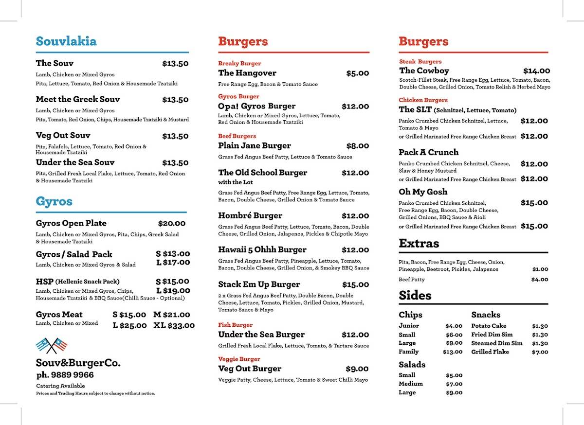 Menu at Souv & Burger Co. restaurant, Camberwell