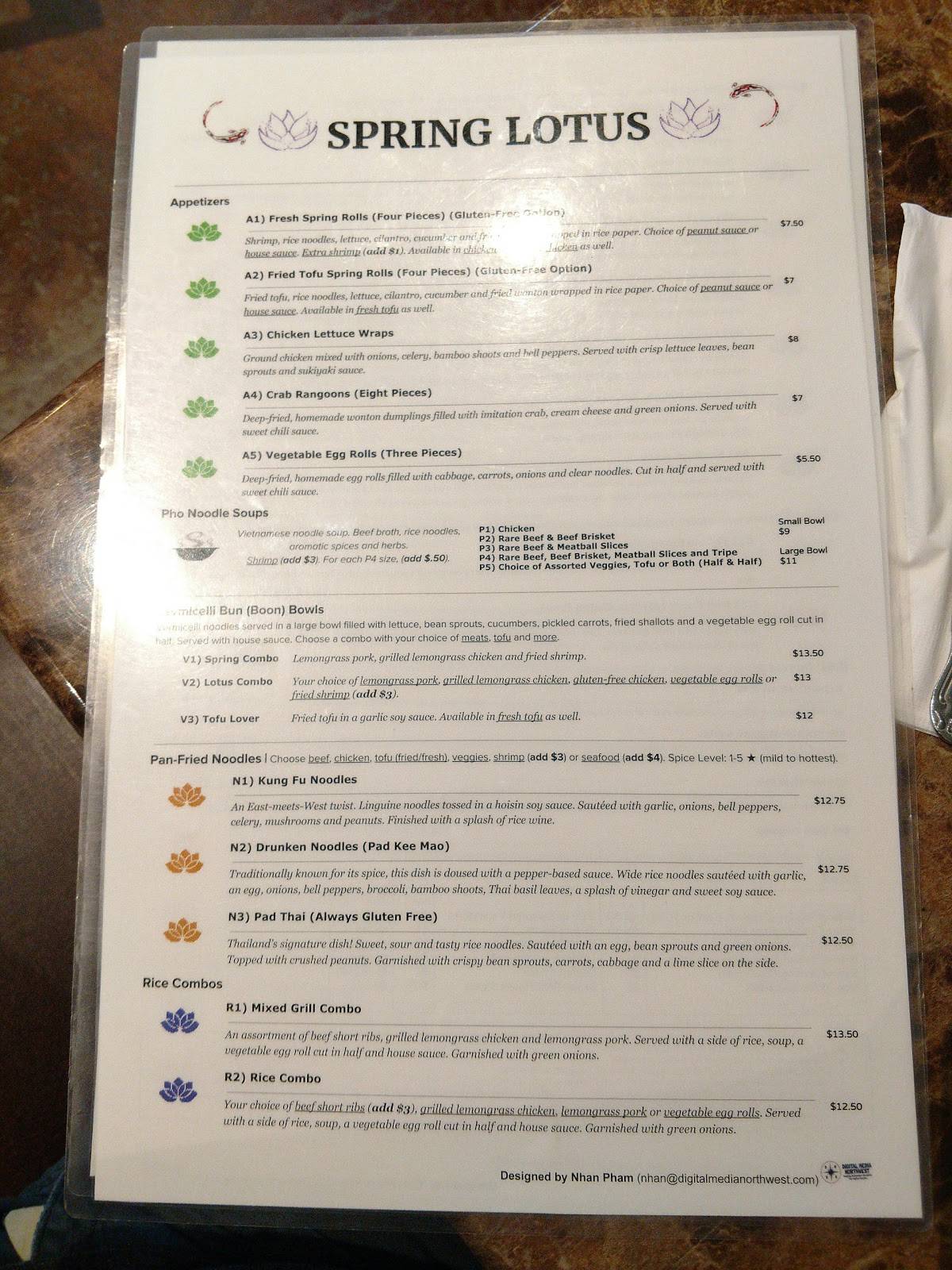 Menu at Spring Lotus Restaurant, Wenatchee