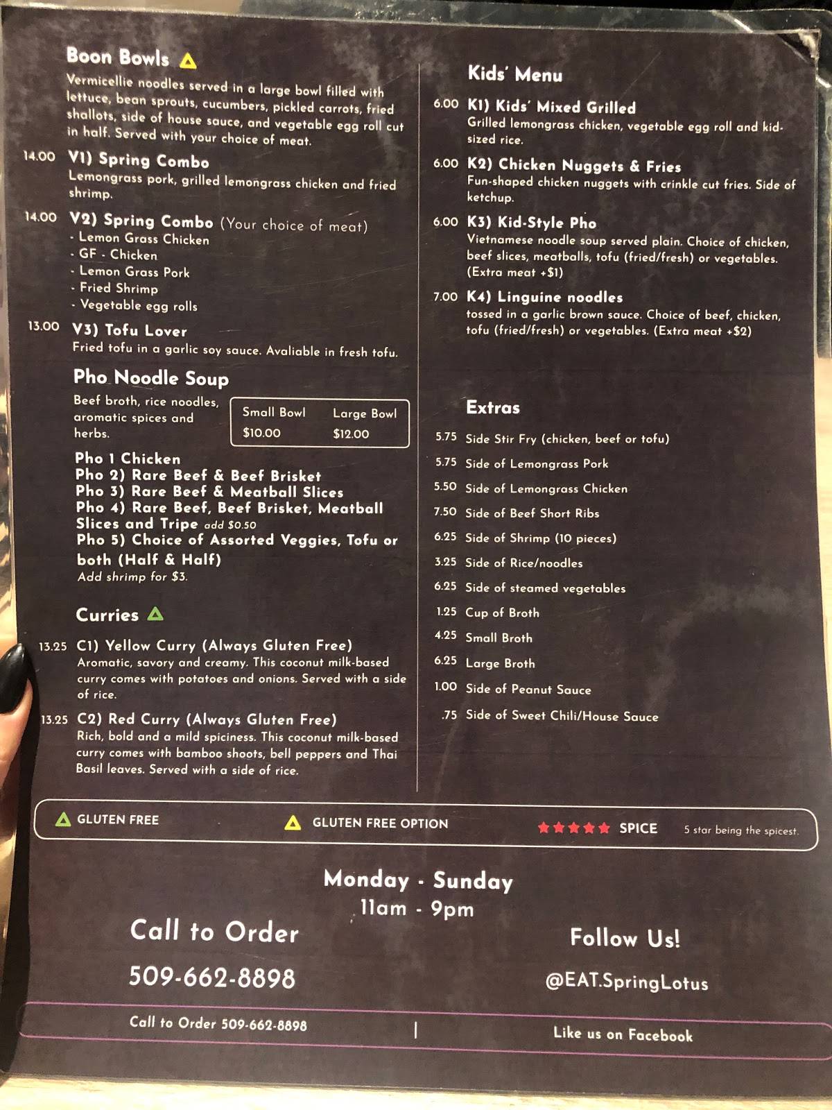 Menu at Spring Lotus Restaurant, Wenatchee