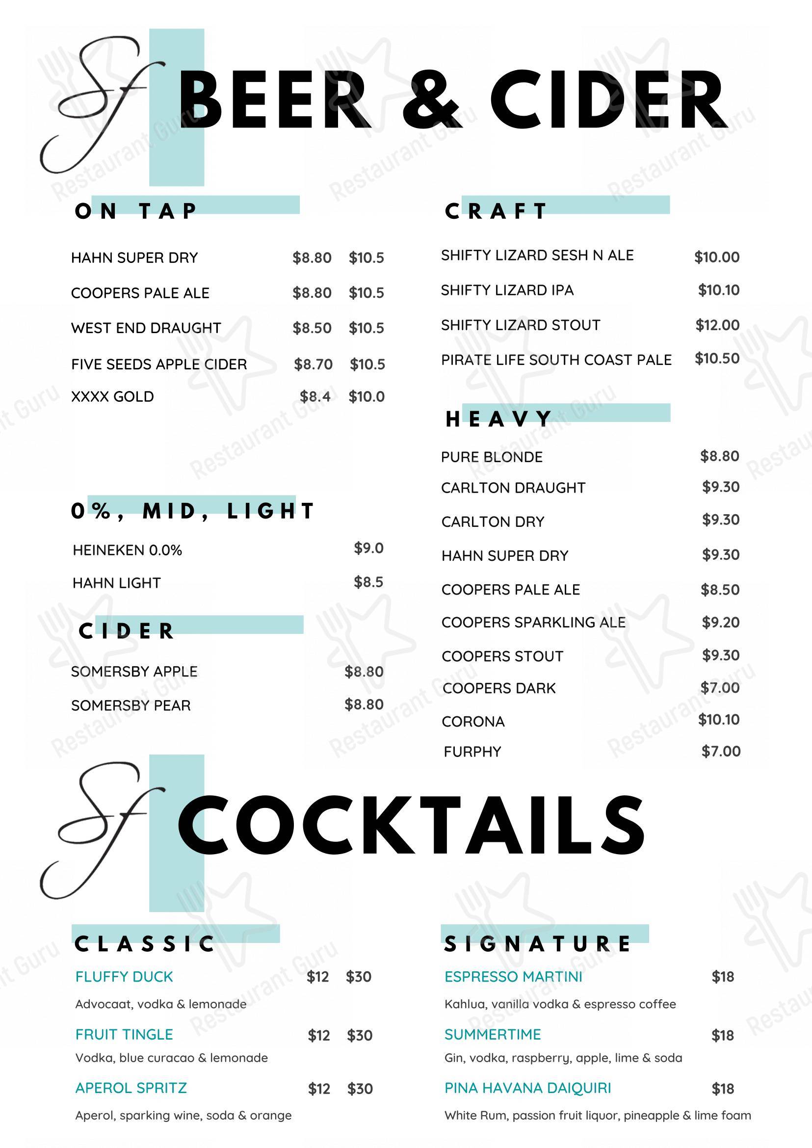 Menu at Restaurant @ St Francis Winery & Resort, Old Reynella