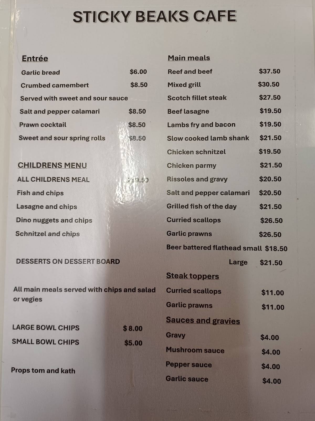 Menu at Sticky Beaks Pizza restaurant, Longford