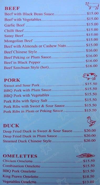 Menu at Sun Moon restaurant, Thornlands