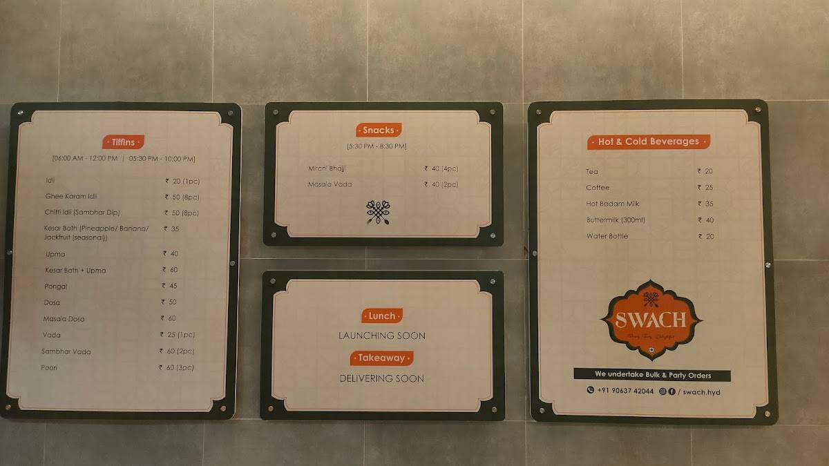 Menu at Swach Restaurant, Hyderabad