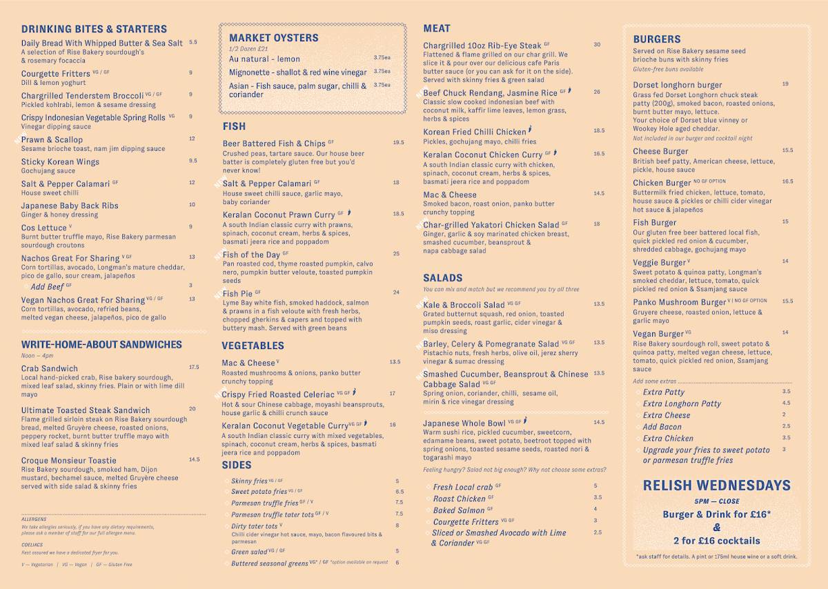 Menu at Swim restaurant, Lyme Regis