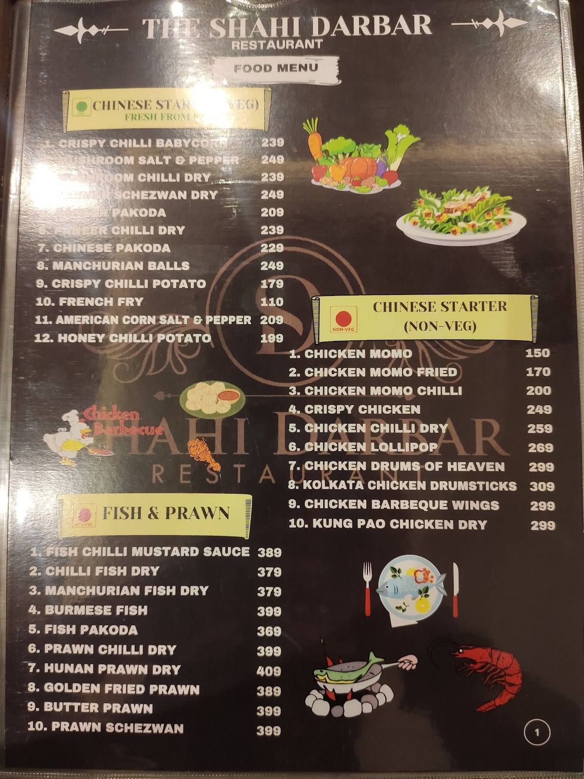 Menu at THE SHAHI DARBAR, Gangtok