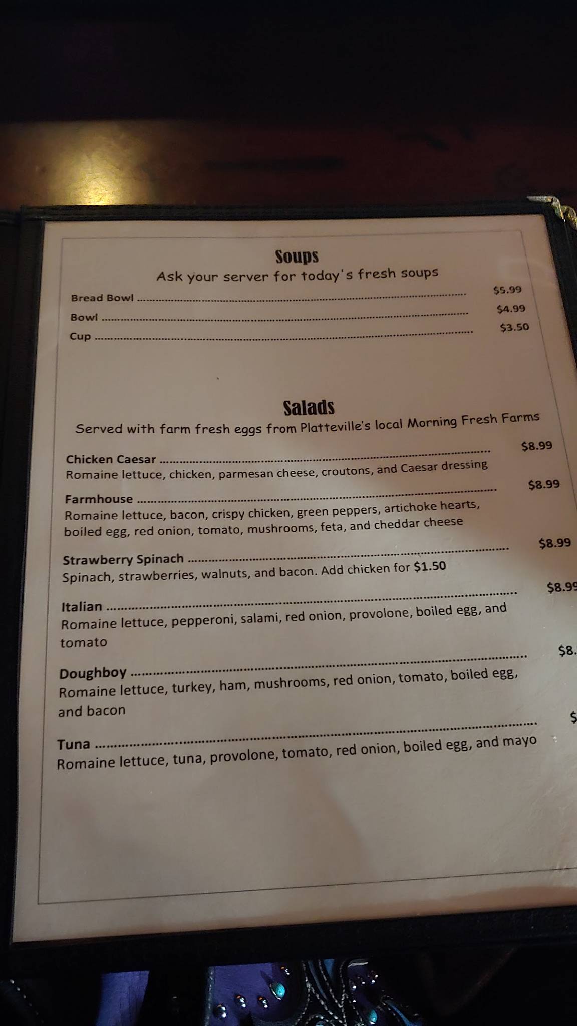 Menu at THE SILVER SPUR restaurant, Platteville