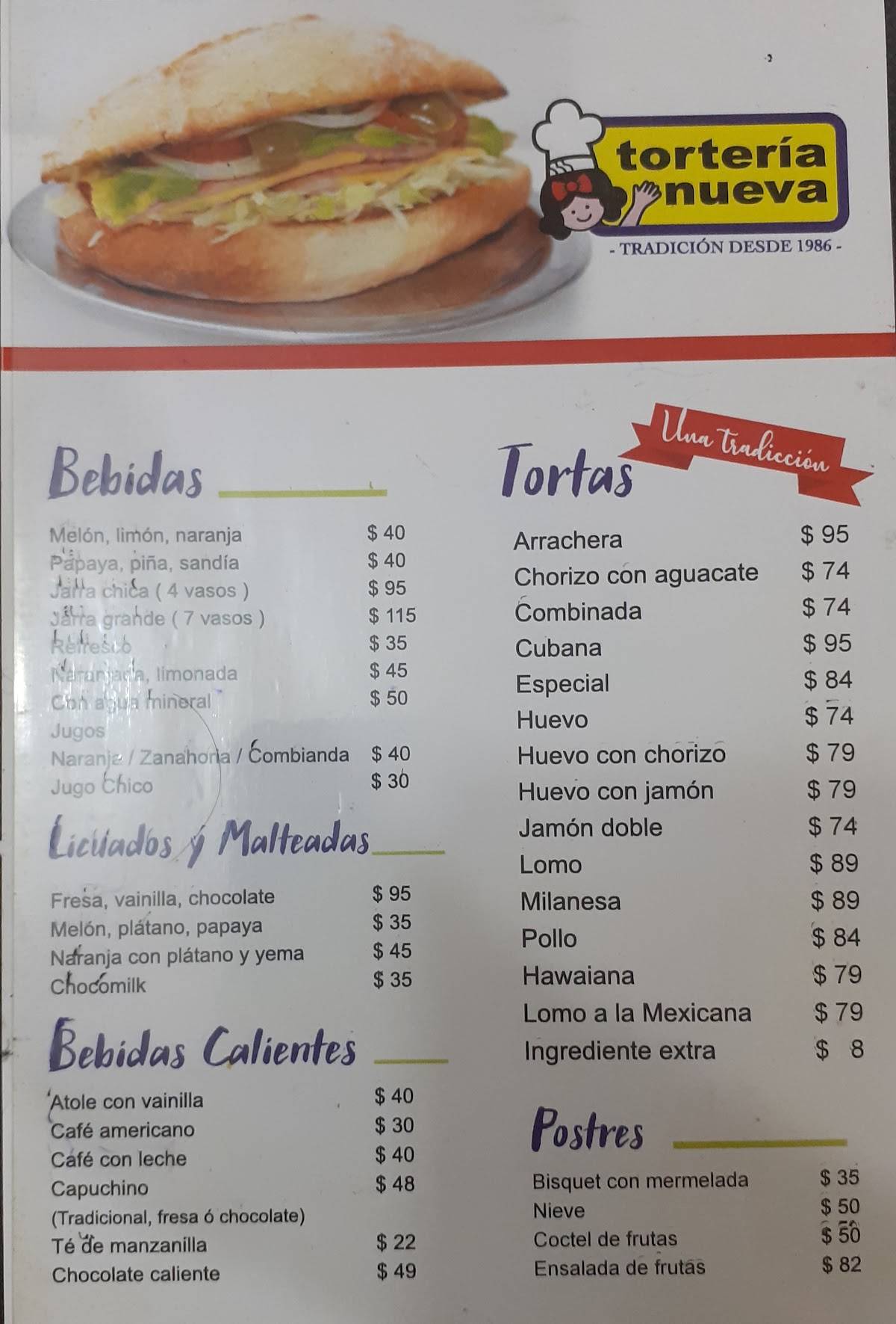 Carta del restaurante TORTERIA NUEVA, San Luis Potosi