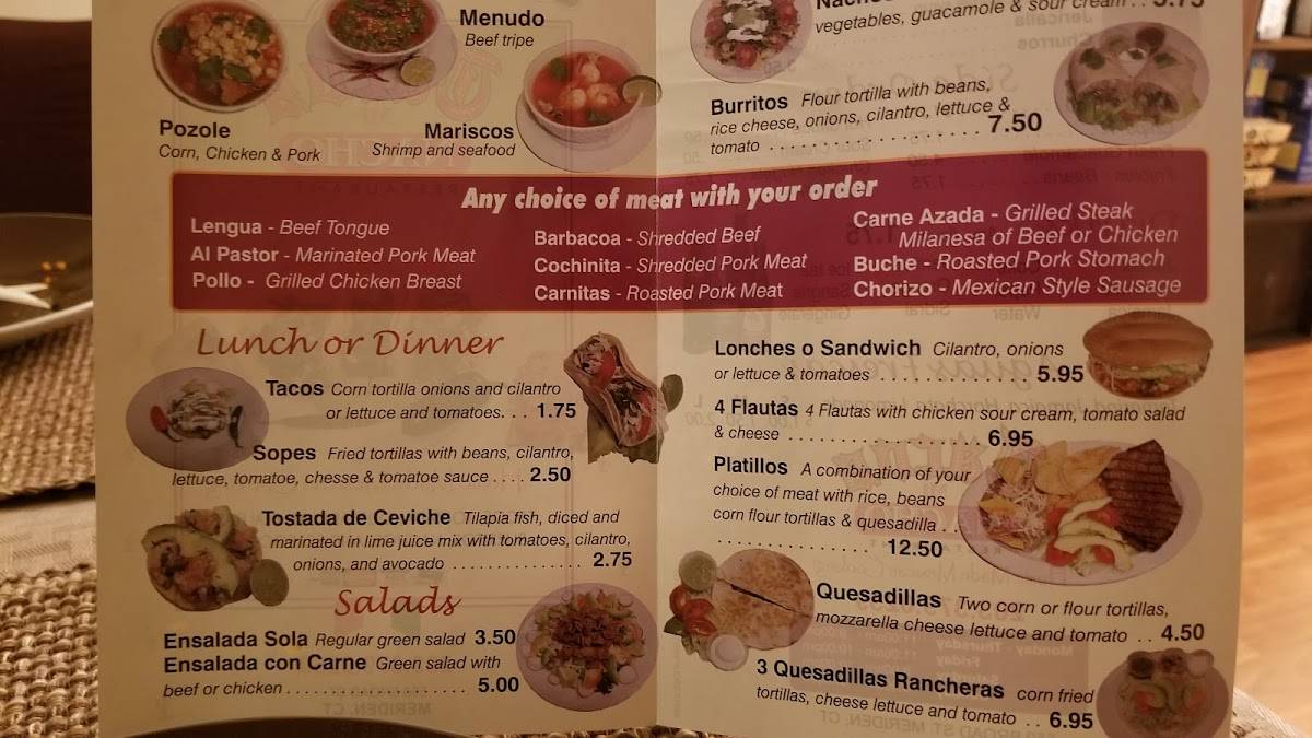 Menu at Tacos Mi Nacho restaurant, Meriden