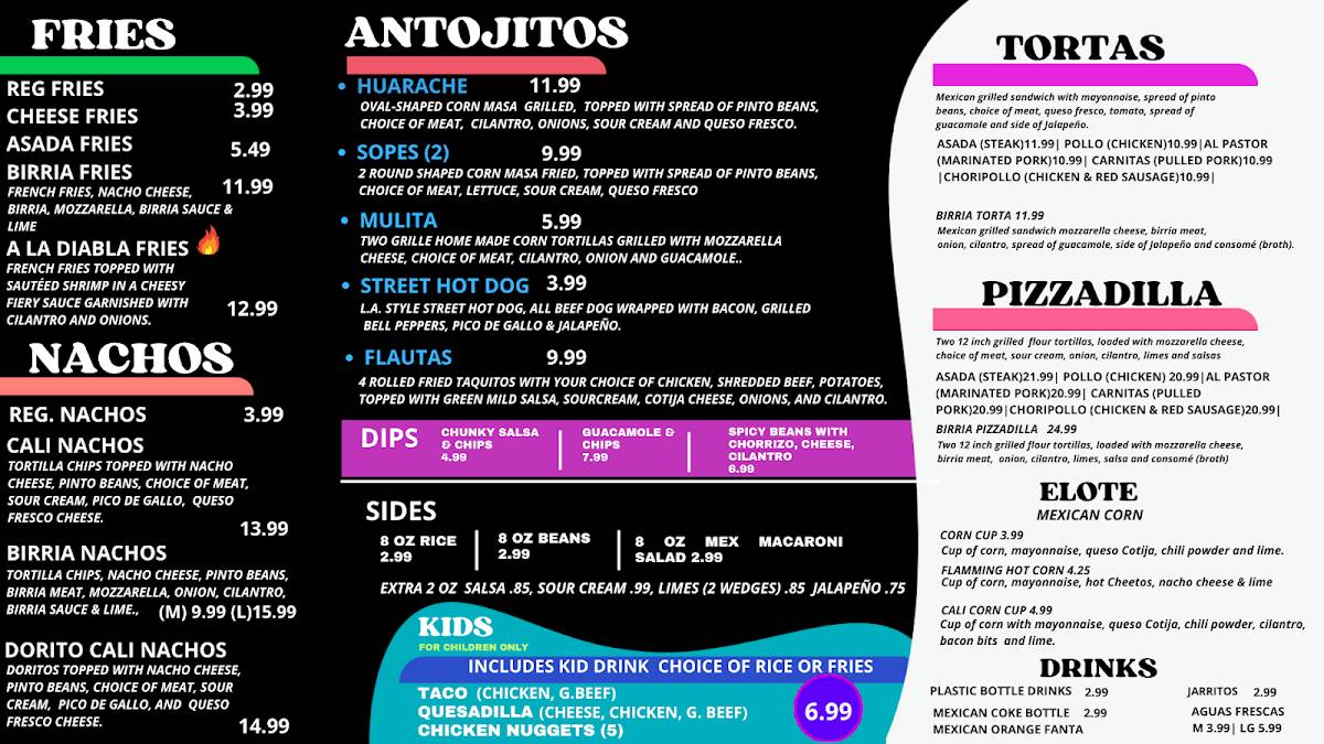 Menu at Tacoz California restaurant, Cedar Falls