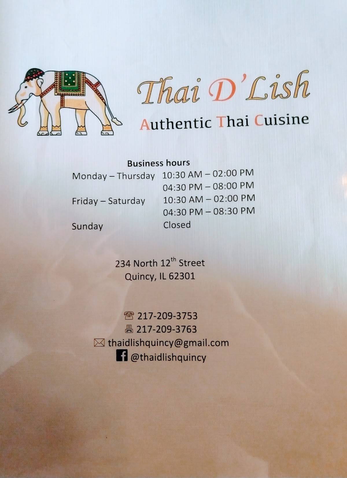 Menu at Thai D'Lish restaurant, Quincy