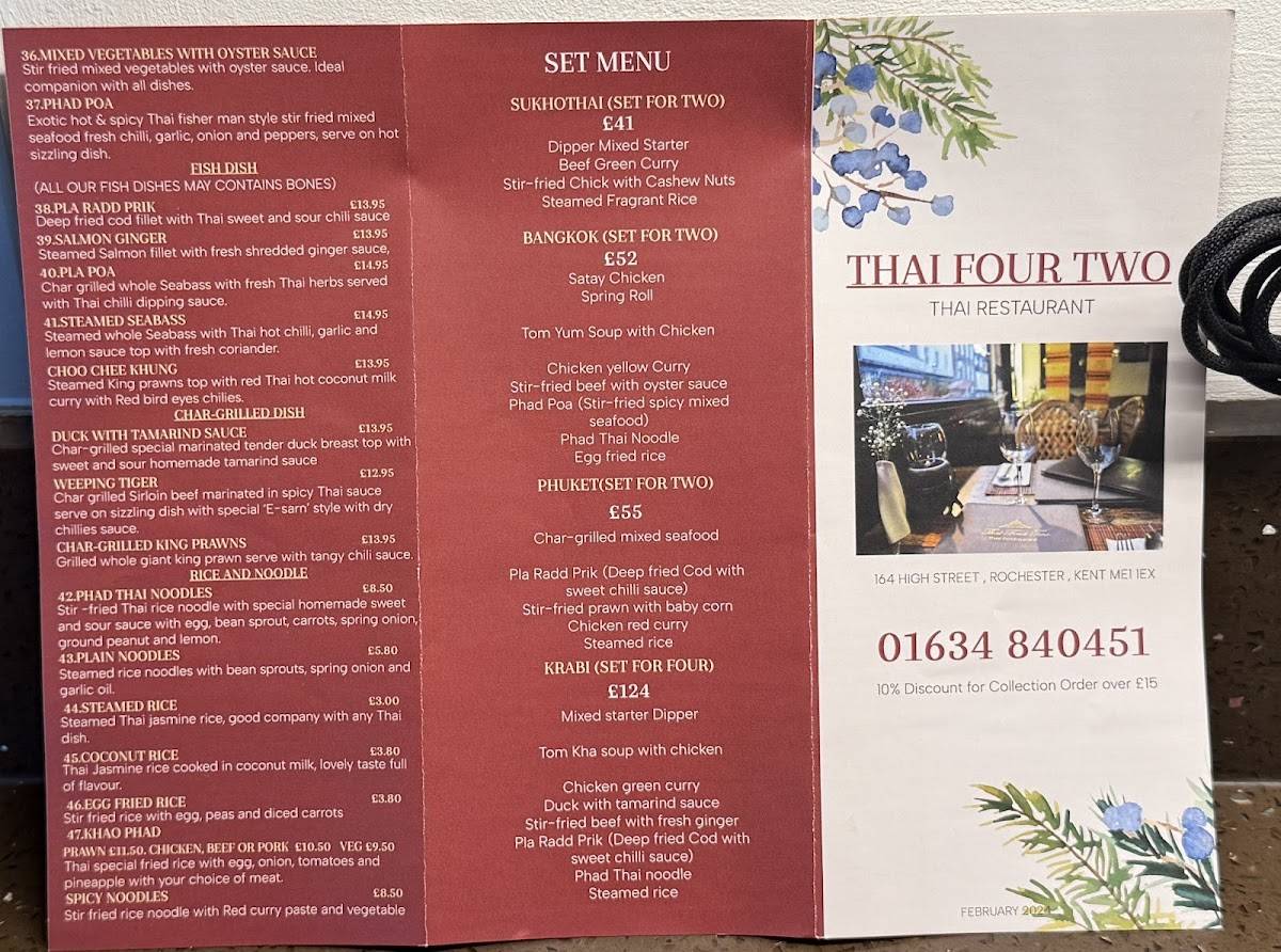 Menu at Thai Four Two Restaurant, Rochester