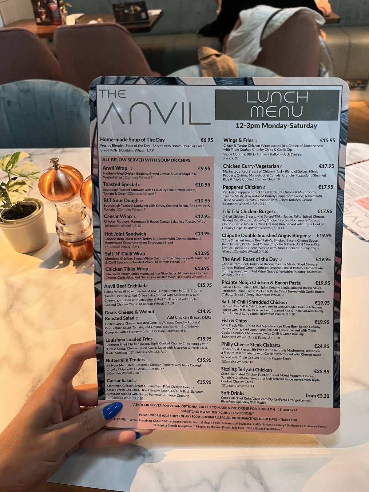 Menu at The Anvil Restaurant, Saggart