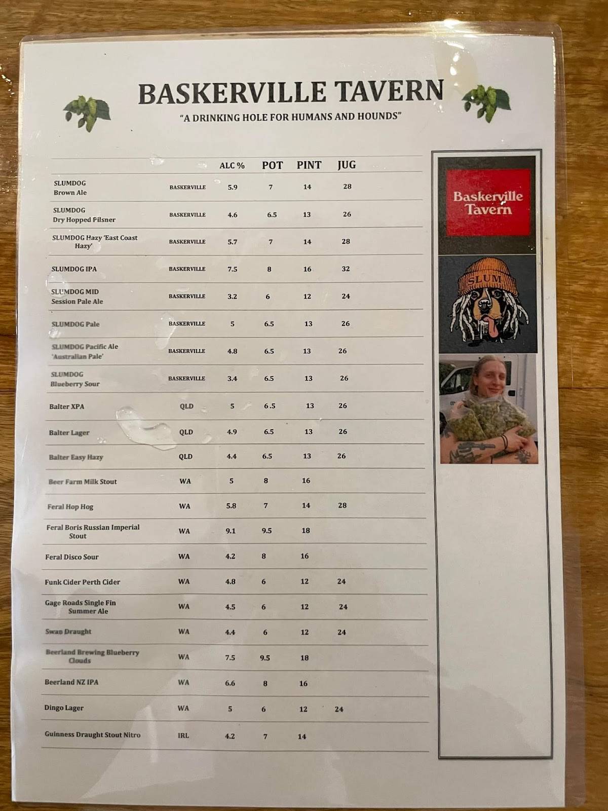 Menu at The Baskerville tavern pub & bar, Baskerville