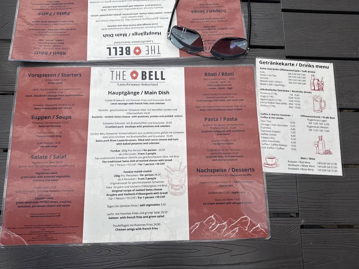 Menu at The Bell Restaurant, Lauterbrunnen